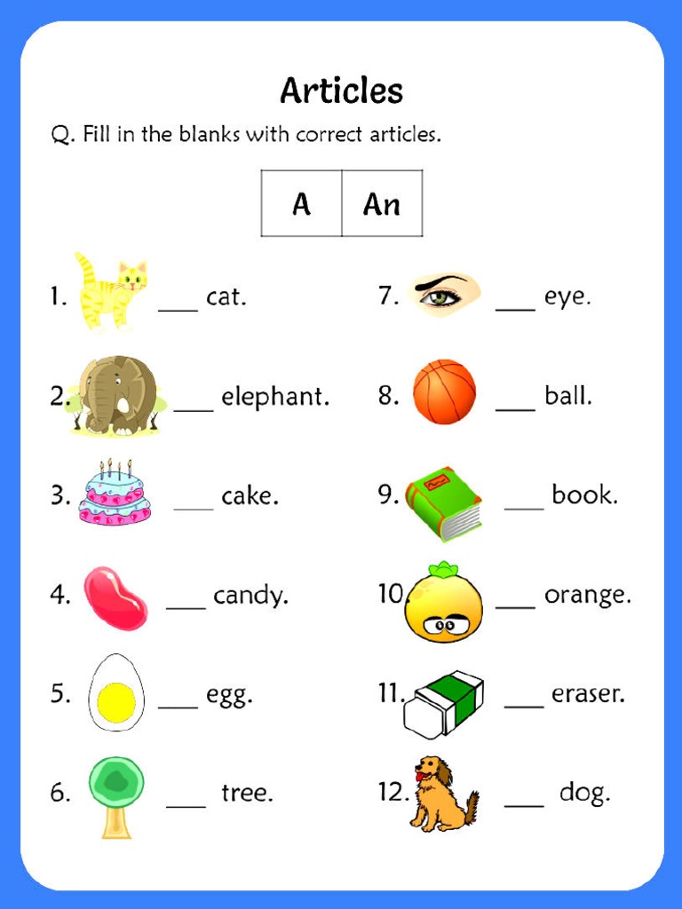 Articles Worksheet For Grade 1 Rel 2 1 | PDF