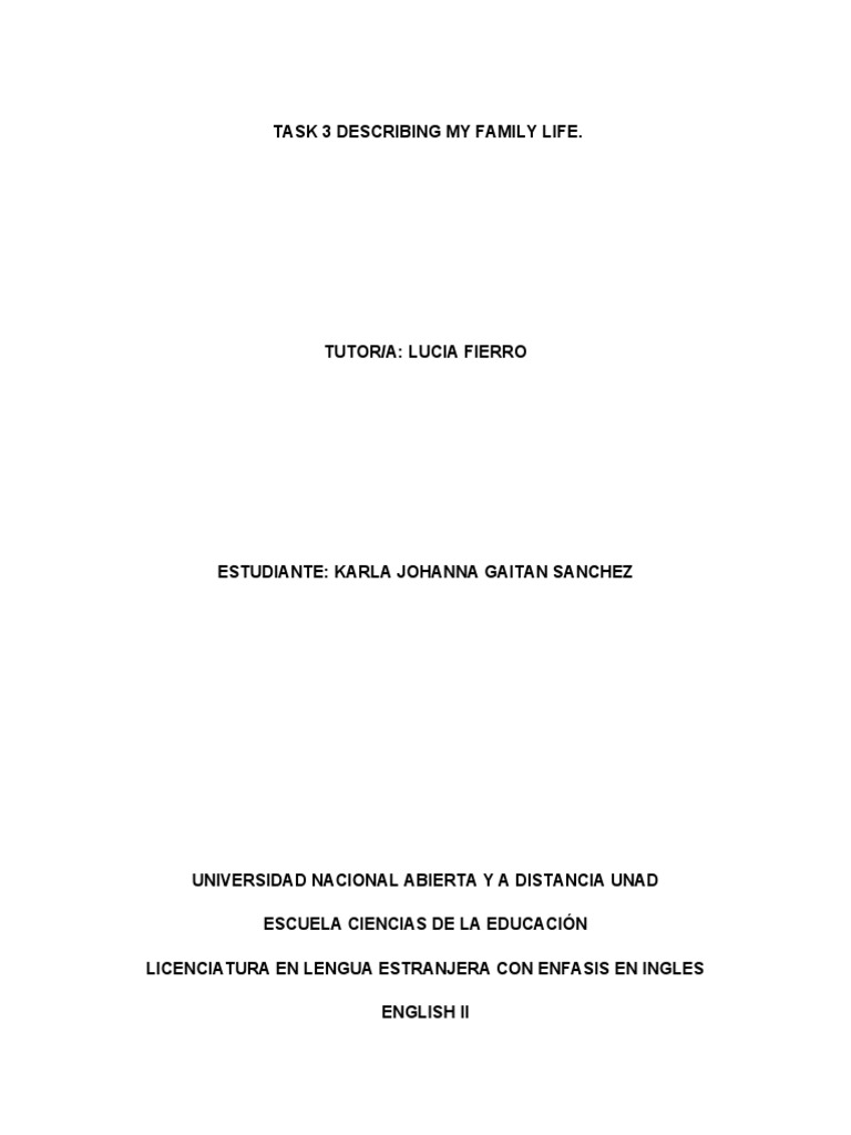 Task 3 Describing My Family Life | PDF