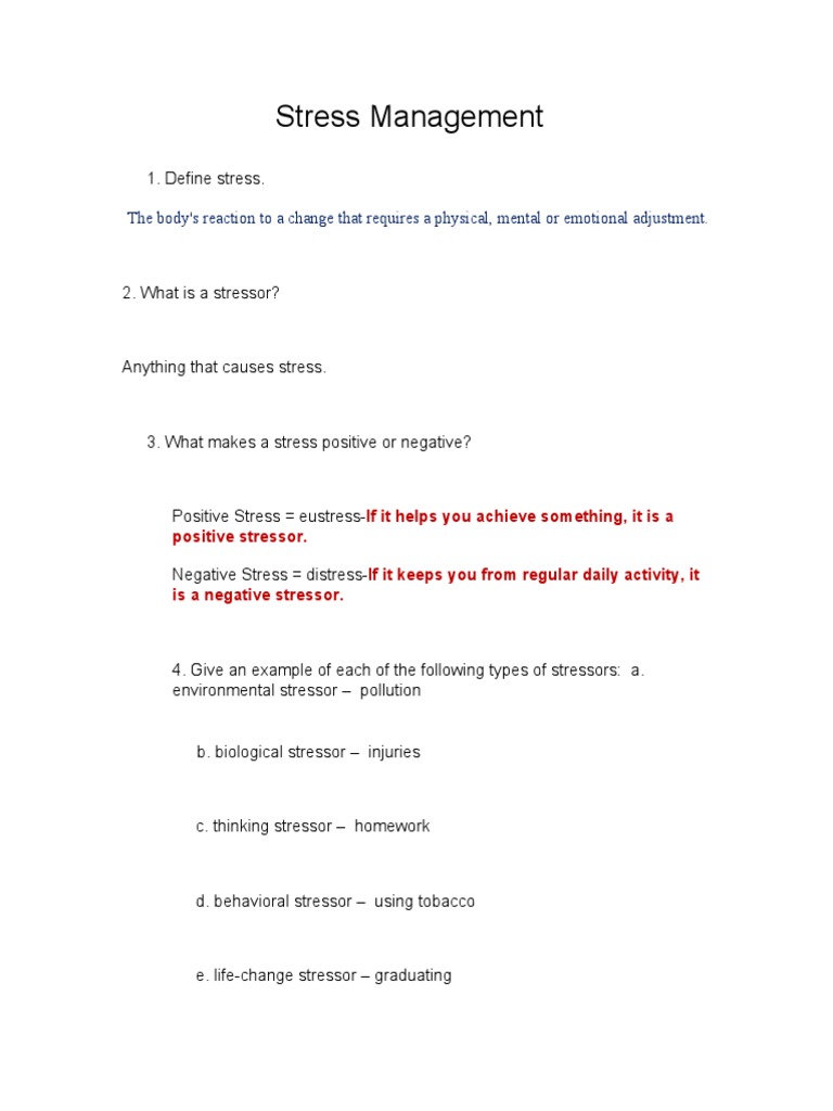 Stress Management Worksheet | PDF | Stress (Biology) | Sleep
