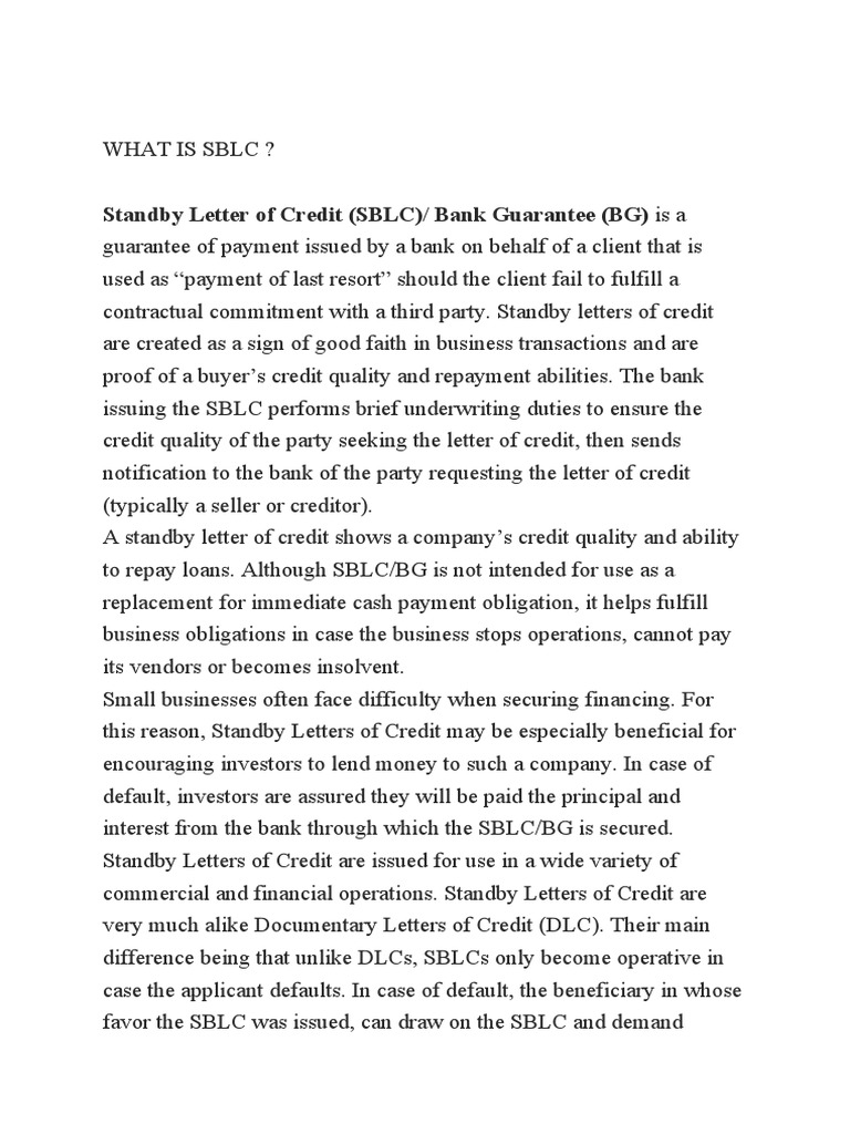SBLC Full Guidelines | PDF | Letter Of Credit | Credit