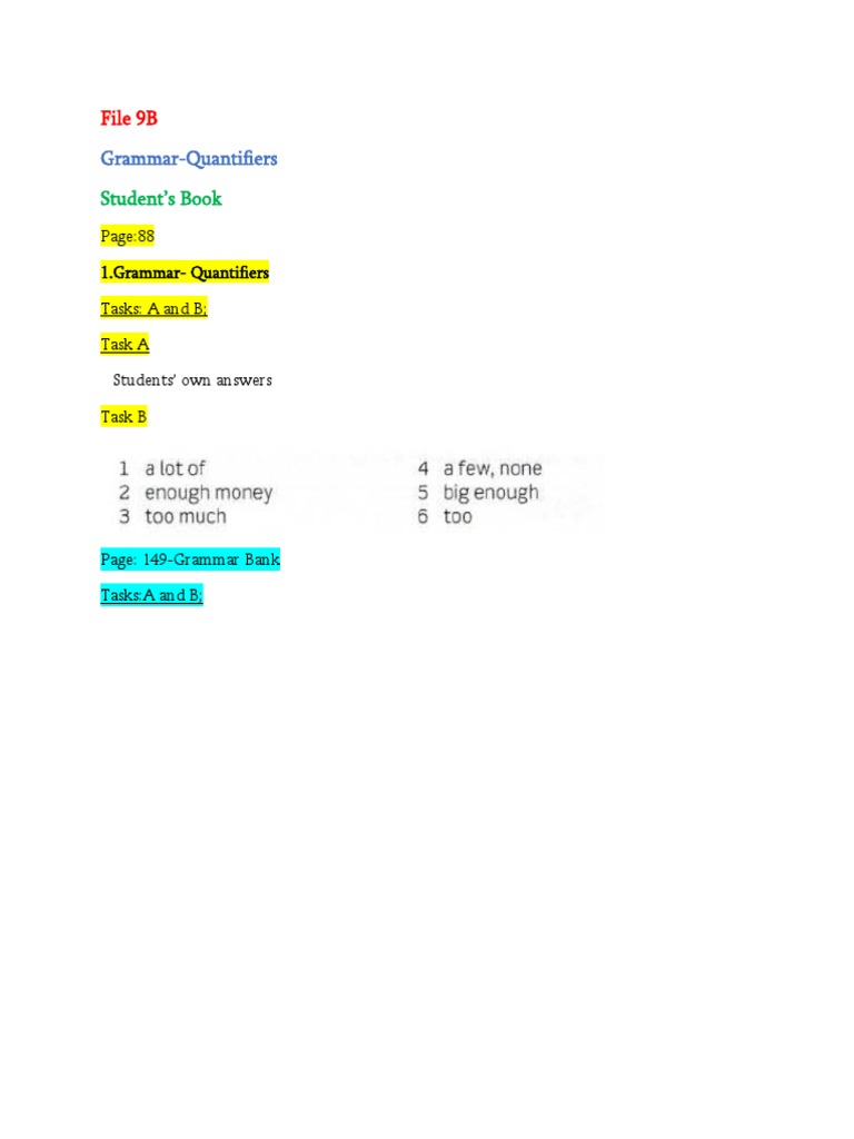 Grammar-Quantifiers: Student's Book | PDF