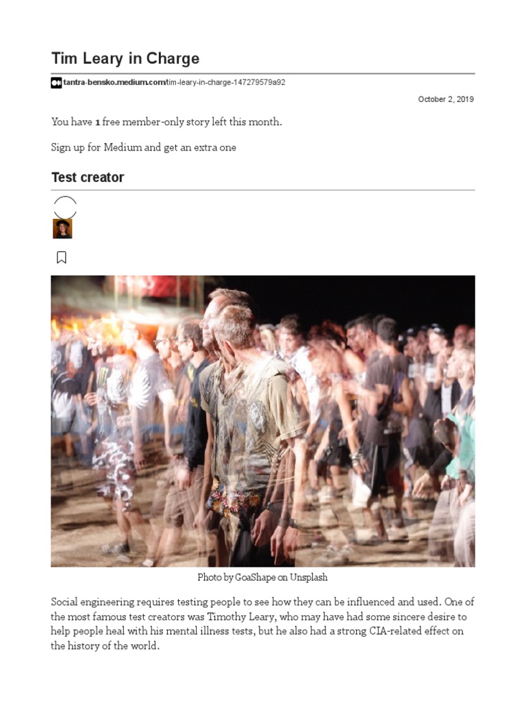 Tim Leary in Charge. Test Creator - by Tantra Bensko - Medium | PDF ...
