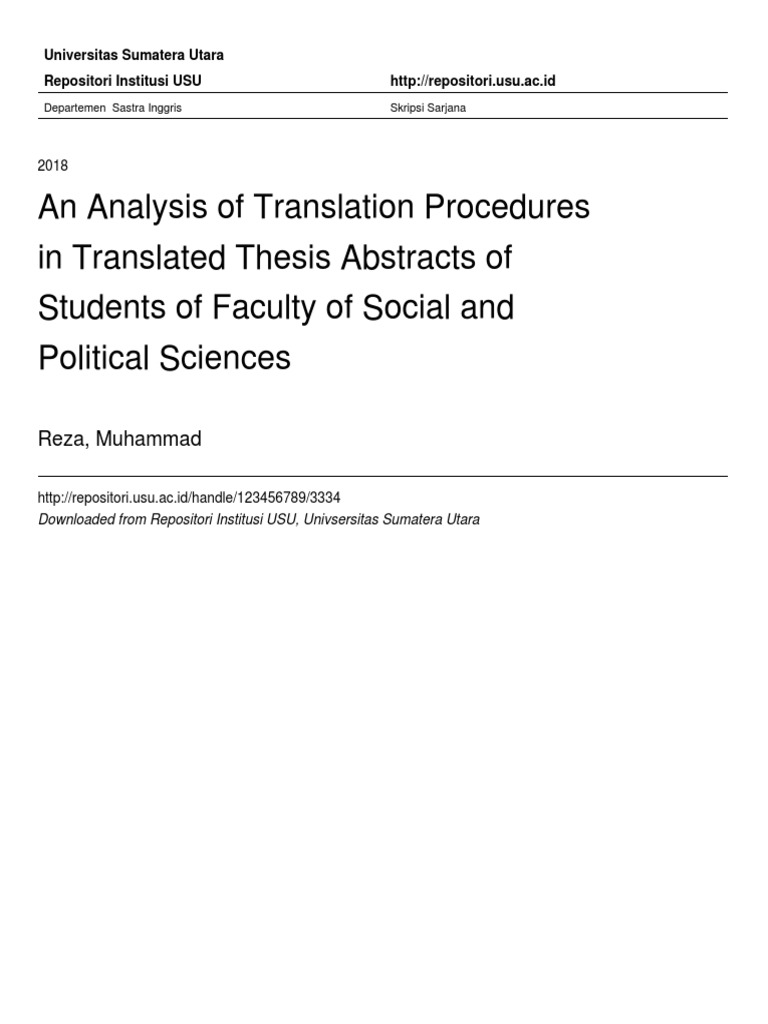 An Analysis of Translation Procedures in Translated Thesis Abstracts of ...