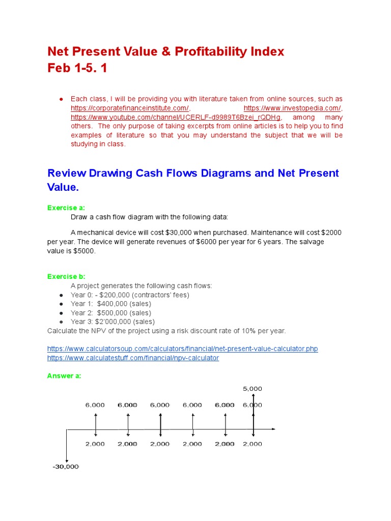 4.1 Net Present Value & Profitability Index. Feb 1-5 | PDF | Net Present Value | Present Value