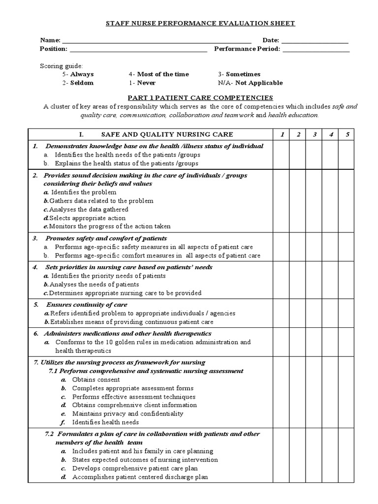Staff Nurse Evaluation Tool | PDF | Nursing | Competence (Human Resources)