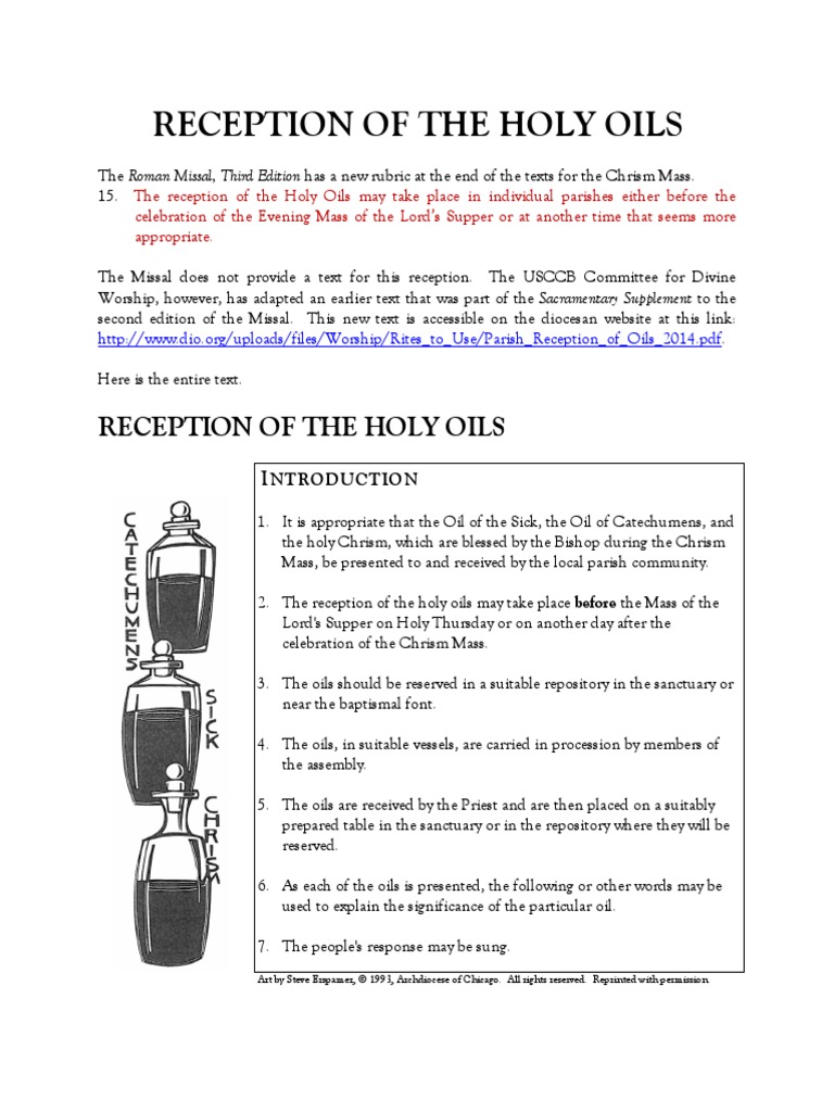 Reception of The Holy Oils | PDF | Anointing | Confirmation