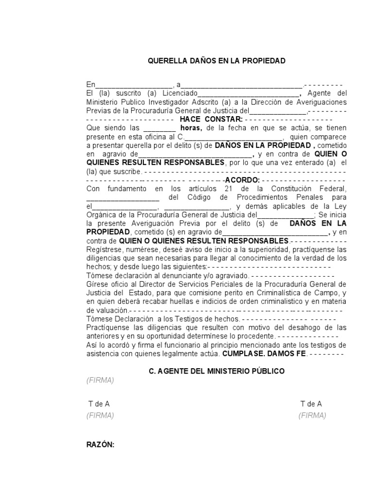 Querella Por Daños en La Propiedad | PDF | Queja | Violencia