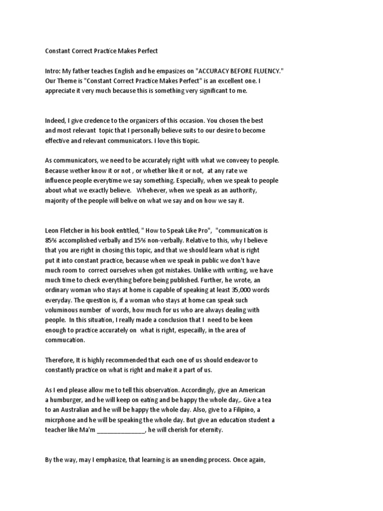 Constant Correct Practice Makes Perfect | PDF | Human Communication ...