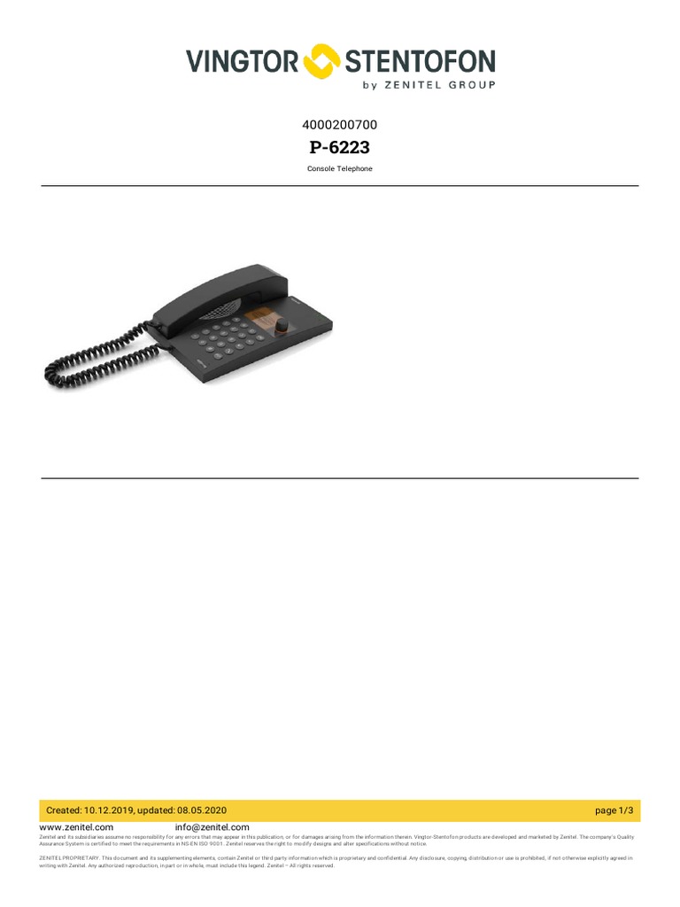 Zenitel P 6223 | PDF | Loudspeaker | Specification (Technical Standard)