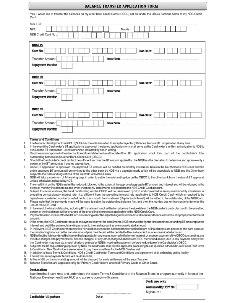 Balance Transfer Application Form Correct | Download Free PDF | Credit ...