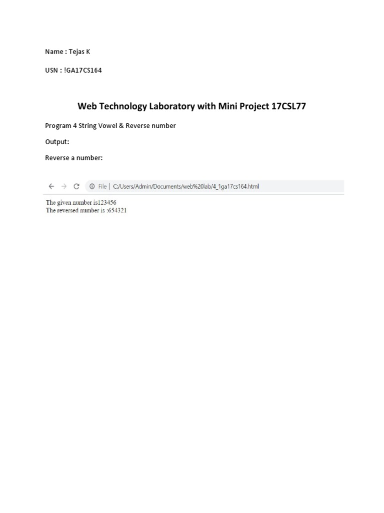 Web Technology Laboratory With Mini Project 17CSL77: Name: Tejas K USN ...