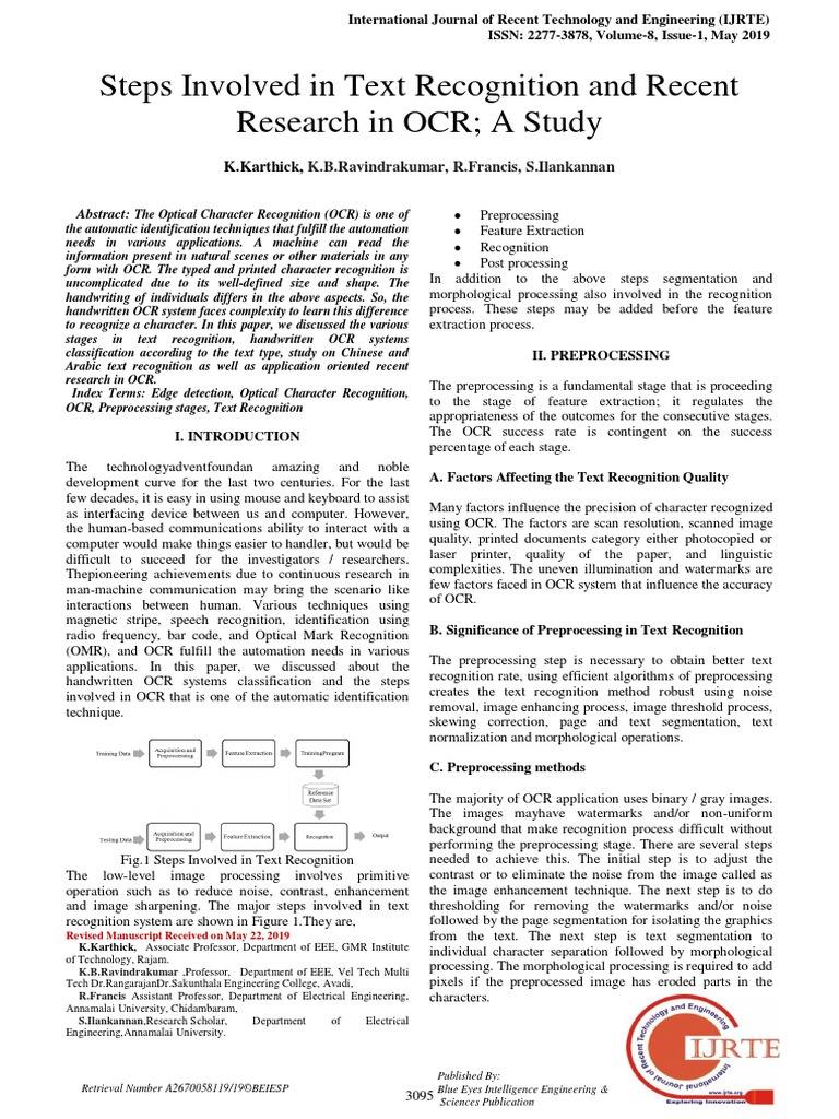 Steps Involved in Text Recognition and Recent Research in OCR A Study ...