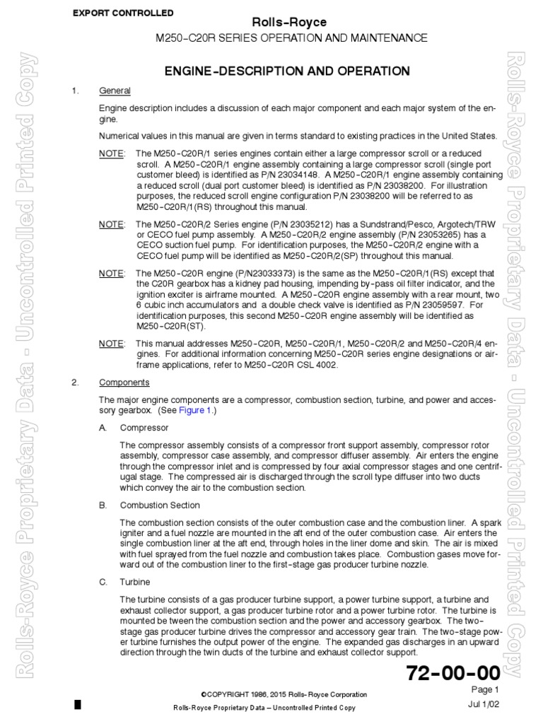 Rolls Royce m250 c20r Series Operation and Maintenance 720000 1 ...