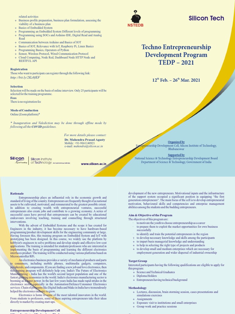 Techno Entrepreneurship Development Program TEDP - 2021: Silicon Tech | PDF | Embedded System ...