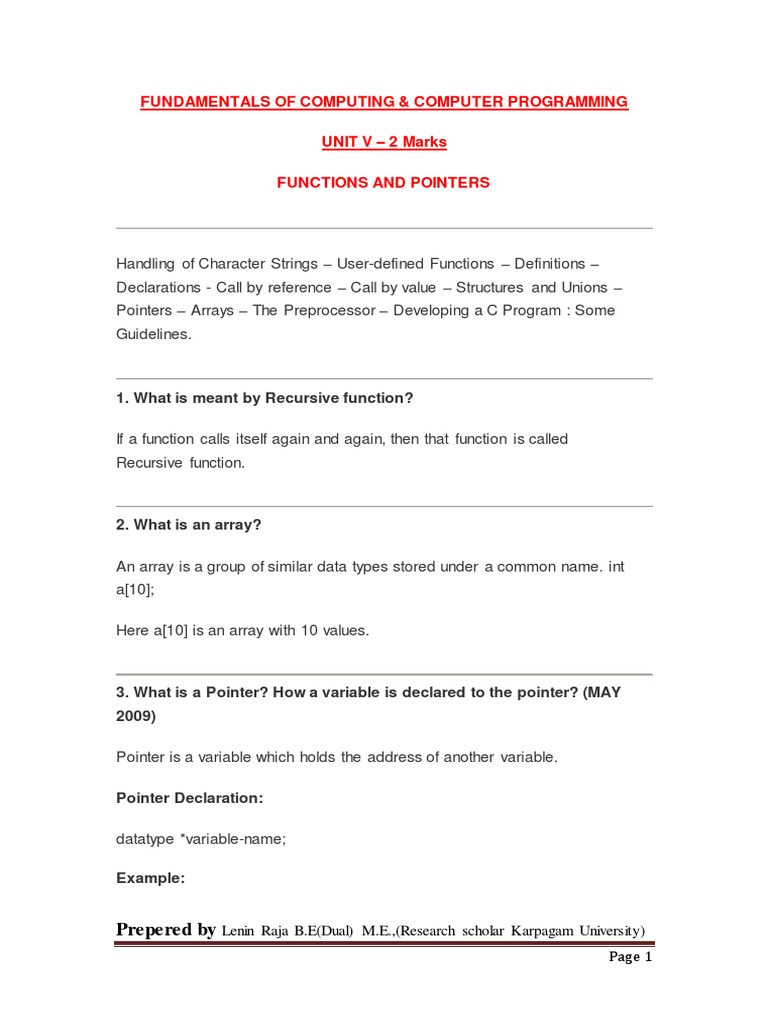 Fundamentals of Computer Programming | PDF | Pointer (Computer ...