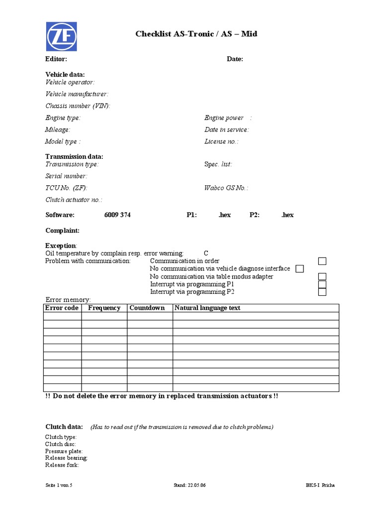 Checklist AS-Tronic Transmission | PDF | Clutch | Automatic Transmission