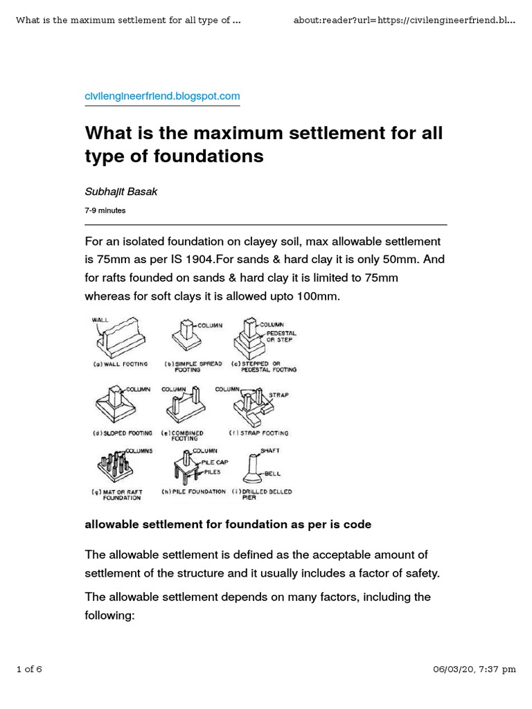 Allowable Settlement of Foundations | PDF | Deep Foundation ...