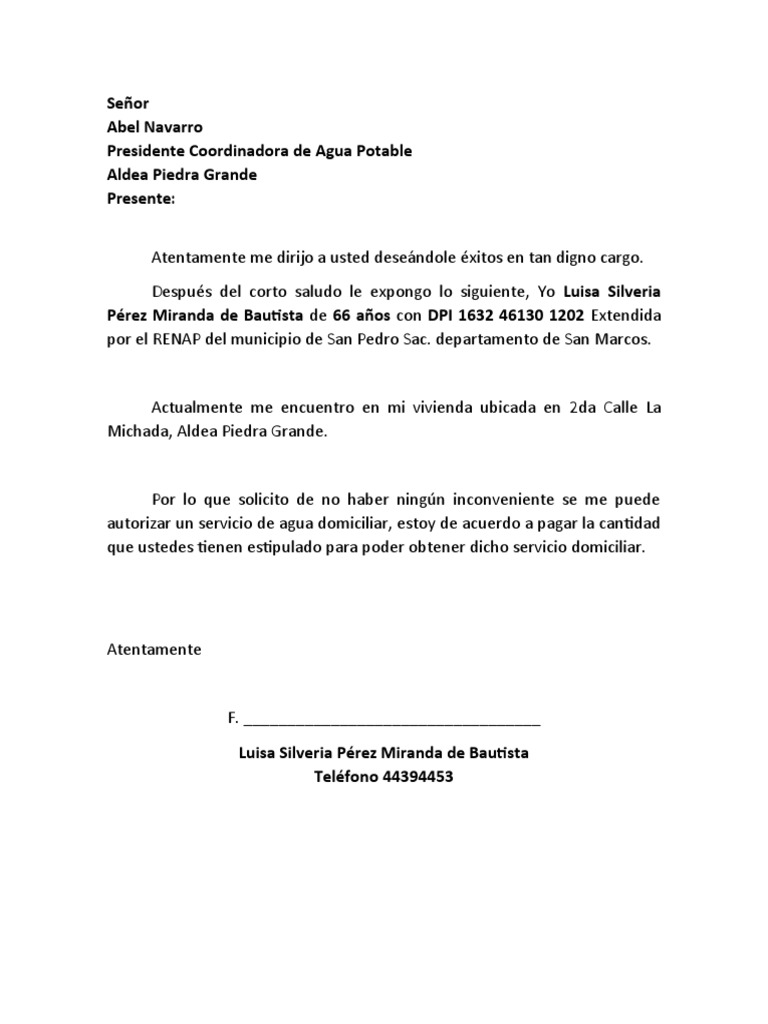 Solicitud de Agua Potable | PDF