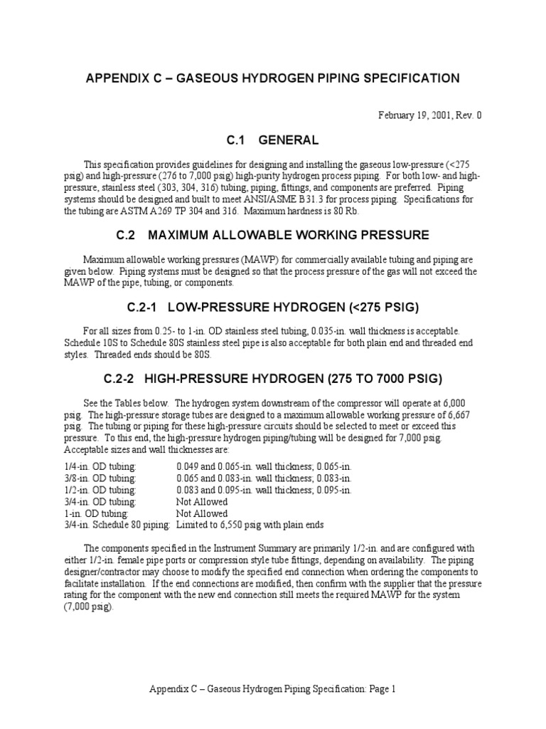 Gaseous Hydrogen Piping Specifications | PDF | Pipe (Fluid Conveyance ...