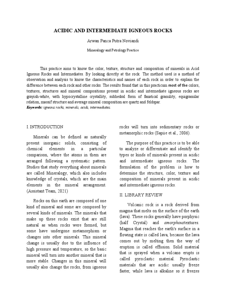 Acidic and Intermediate Igneous Rocks | PDF | Igneous Rock | Rock (Geology)