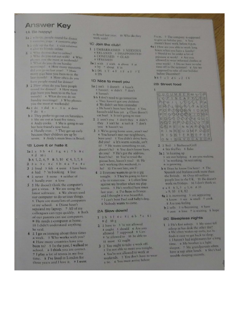 Face2face B1+ Workbook Answers Keys | PDF