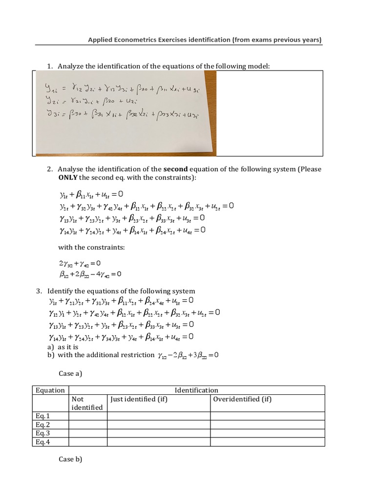 Exercises Identification Exams Previous Years | Download Free PDF ...