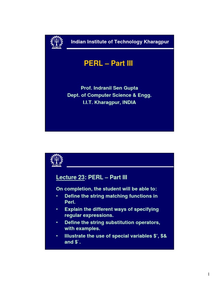 Perl - Part Iii: Indian Institute of Technology Kharagpur | PDF | Regular Expression | Computer ...