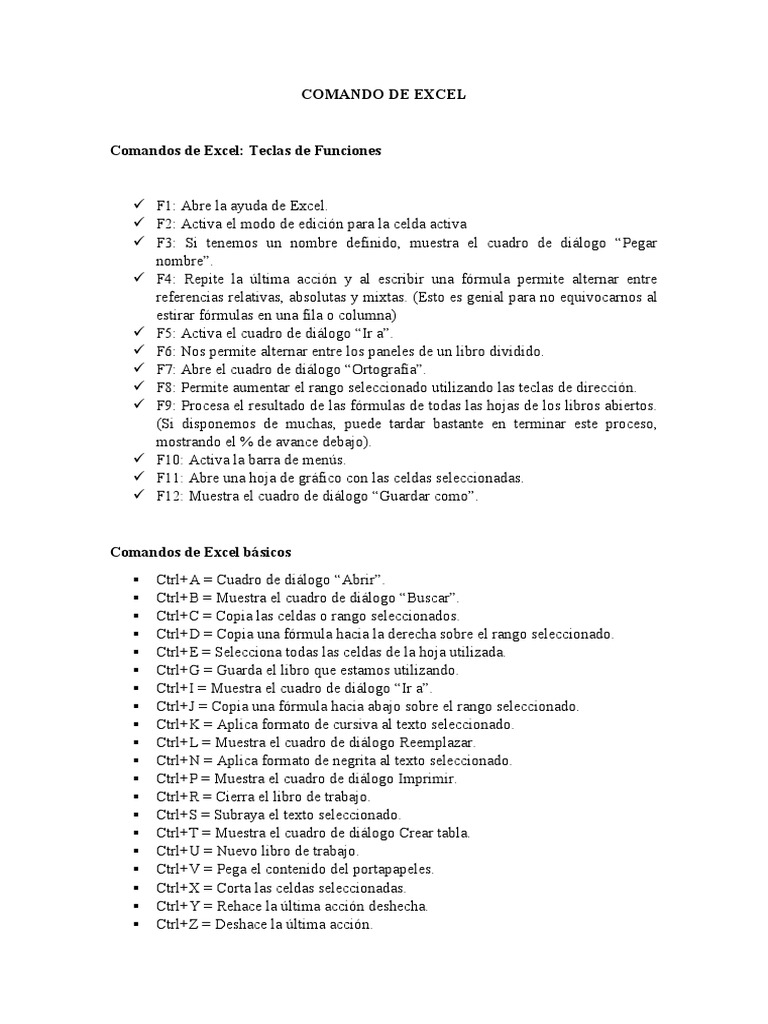 Comando de Excel | PDF | Microsoft Excel | Software