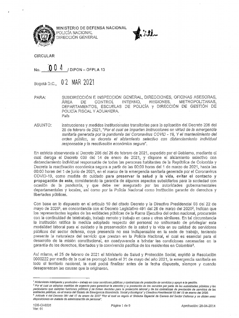 CIRCULAR No. 004 DIPON-OFPLA Del 02032021 | PDF