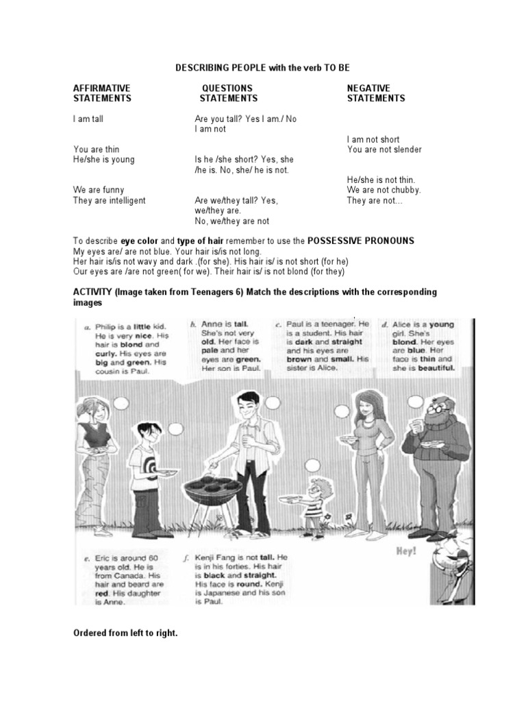 Describing People: A Guide to Using Adjectives, Pronouns and Possessive ...