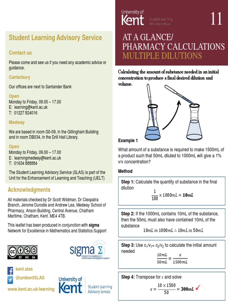 At A Glance/ Pharmacy Calculations: Multiple Dilutions | PDF | Solution ...