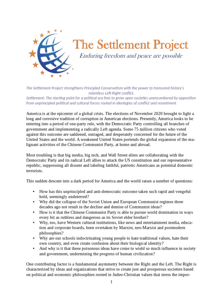 Settlement Full Introduction 2021 | PDF | Communism | Egalitarianism