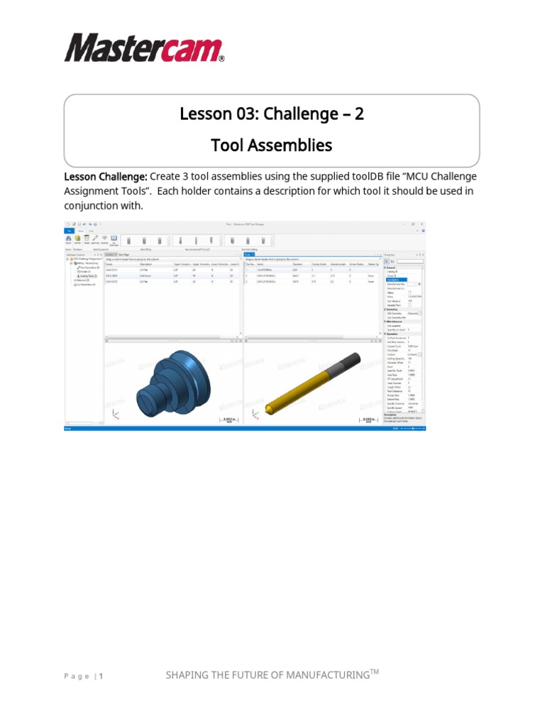 02 - Mastercam 3D Mill - Challenge Assignment - Lesson 3 | PDF