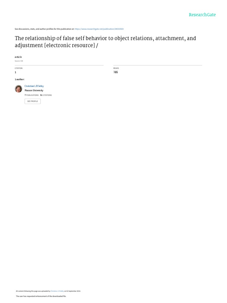 The Relationship of False Self Behavior To Object | PDF | Attachment ...