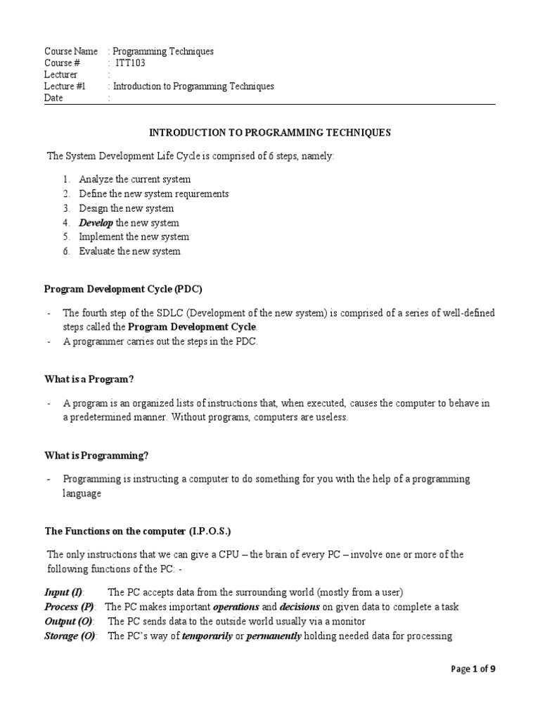 Introduction To Programming Techniques | PDF | Variable (Computer Science) | Data Type
