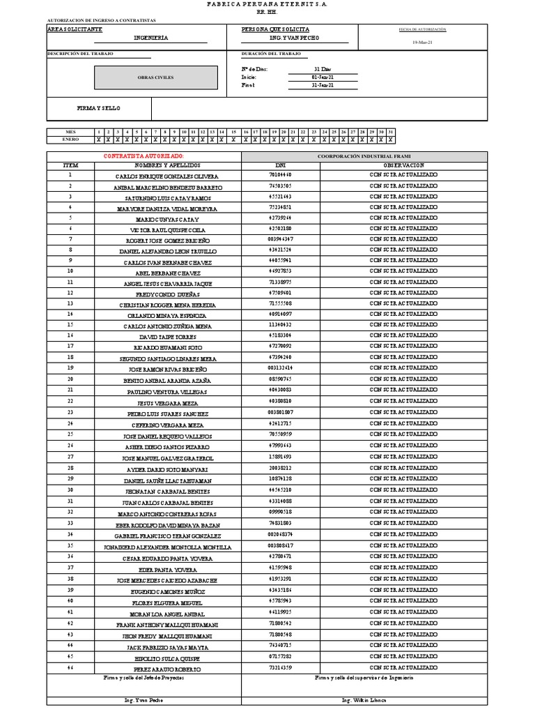 Autorización de Ingreso a Contratistas | PDF