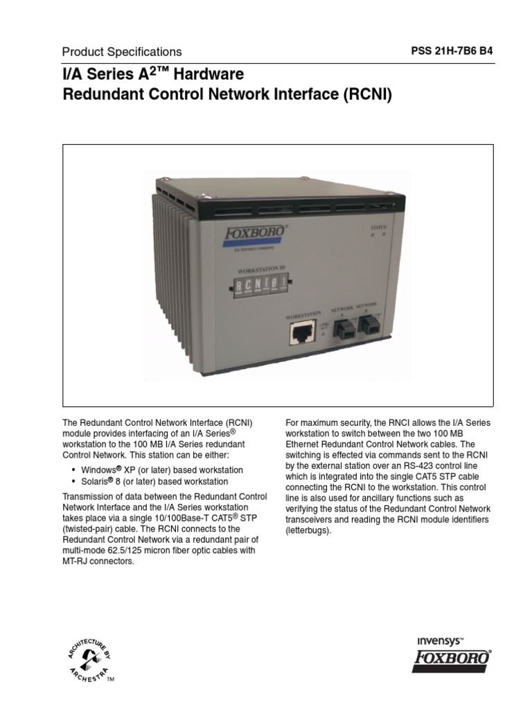 I/A Series A Hardware Redundant Control Network Interface (RCNI) | PDF ...