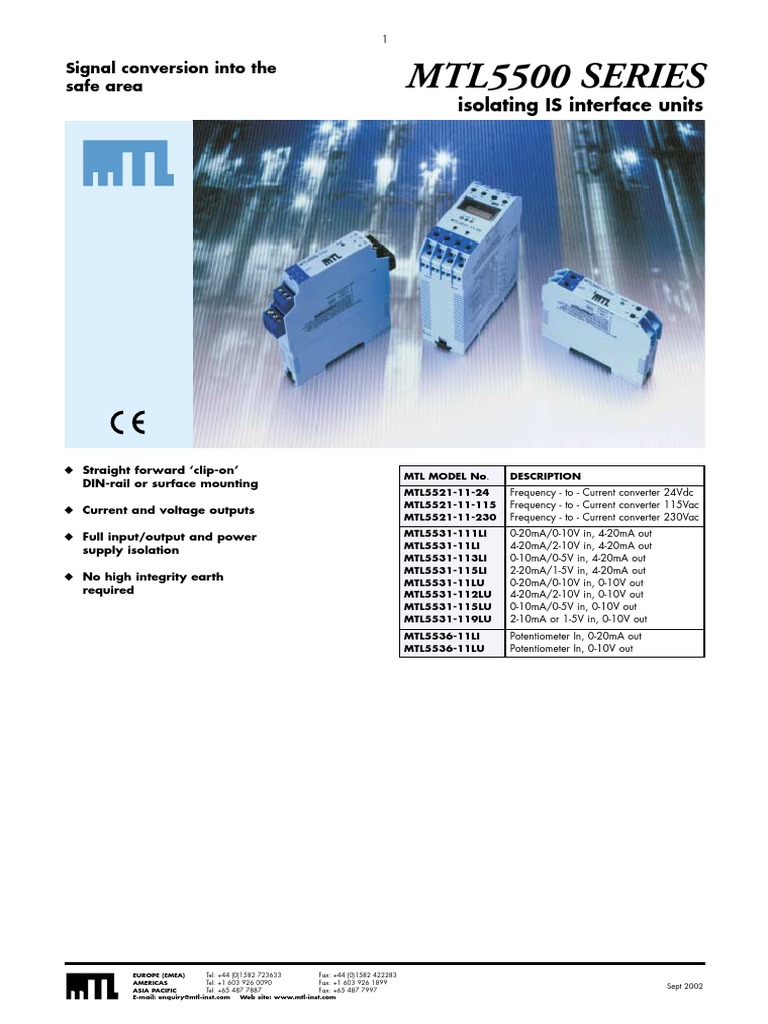 Mtl5500 Series: Isolating IS Interface Units | PDF | Power Supply | Relay