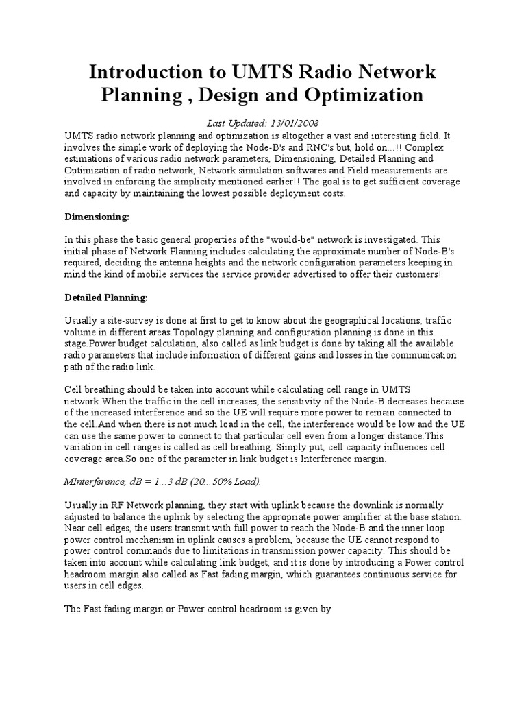 Introduction To UMTS Radio Network Planning | PDF | Wireless | Mathematical Optimization