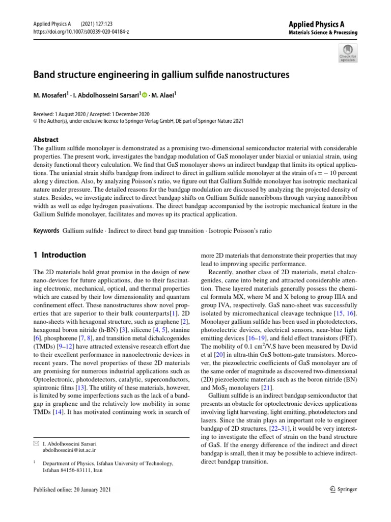 Band Structure Engineering in Gallium Sulfde Nanostructures | PDF ...
