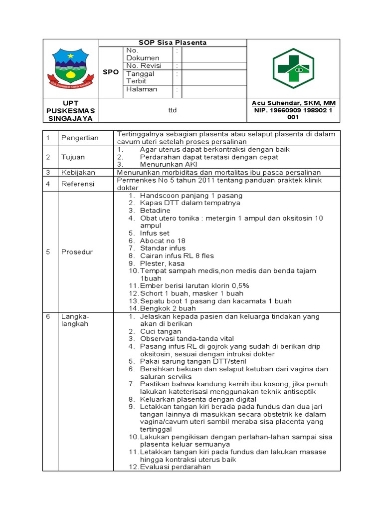 Prosedur Penanganan Sisa Plasenta | PDF