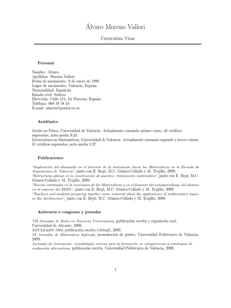 Álvaro Moreno Vallori - Currículum Vitae | PDF