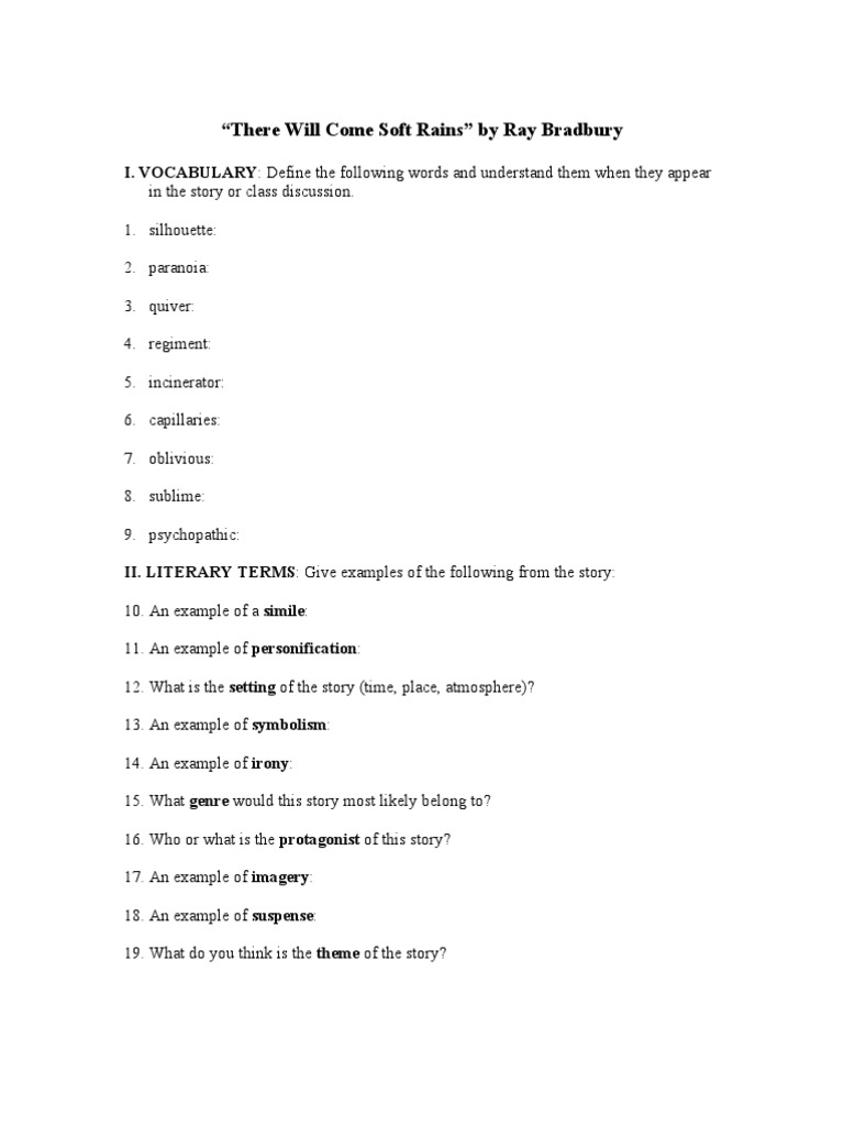 There Will Come Soft Rains Worksheet | PDF