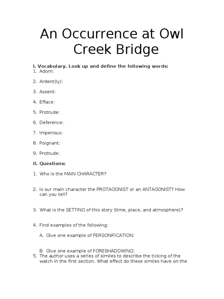 An Occurrence at Owl Creek Bridge Questions | PDF