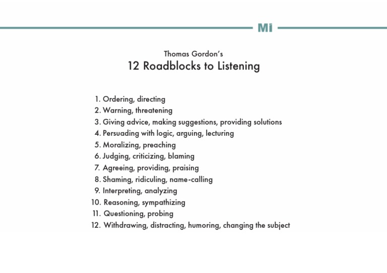 Thomas Gordon's 12 Communication Roadblocks | PDF