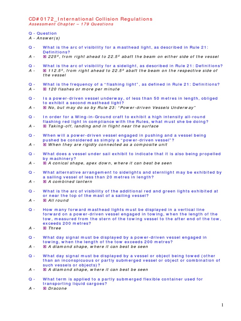 COLREGs Assessment Questions & Answers | PDF | Traffic | Maritime Pilot