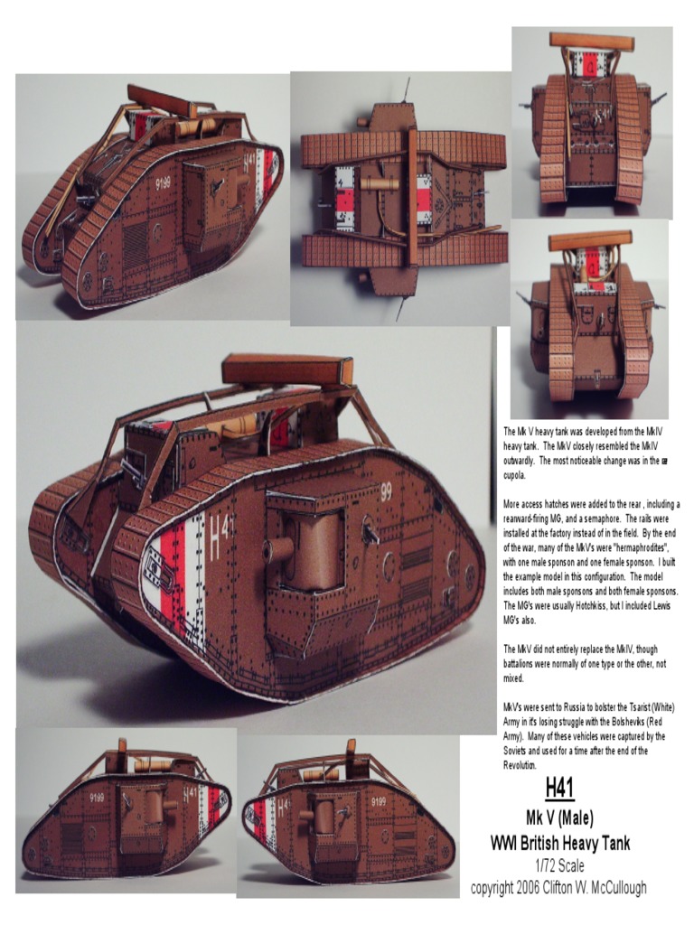 MK V (Male) WWI British Heavy Tank: 1/72 Scale | PDF | Armoured ...
