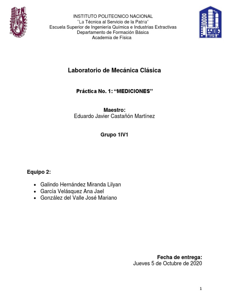 Practica 1. Mediciones | PDF | Sistema Internacional de Unidades | Medición
