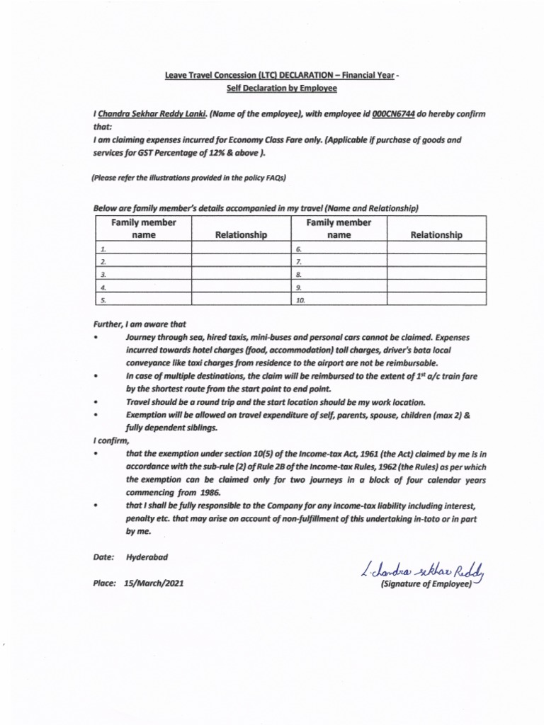 LTC Declaration | PDF