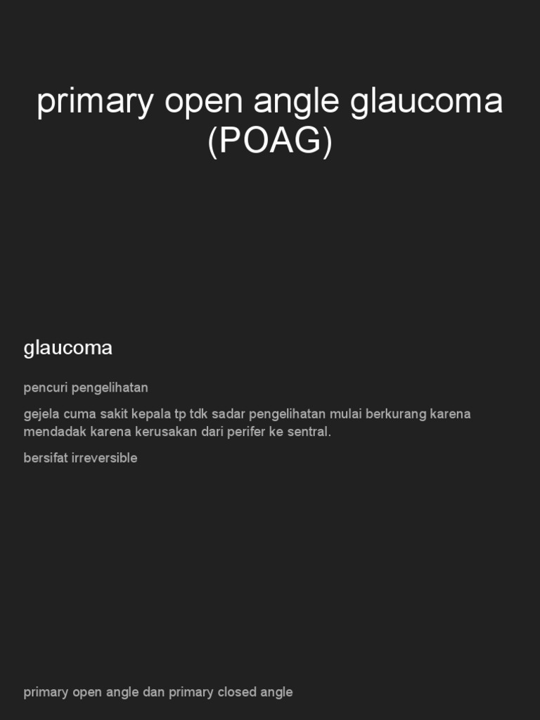 Primary Open Angle Glaucoma (POAG) | PDF